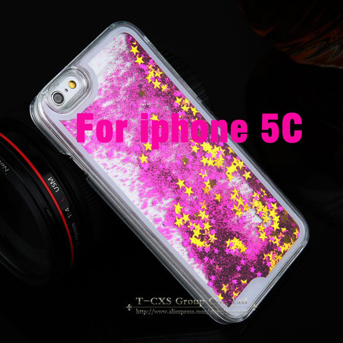 For iphone 5C New Clear Cellphone Back Cover Case Dynamic Liquid Glitt ...