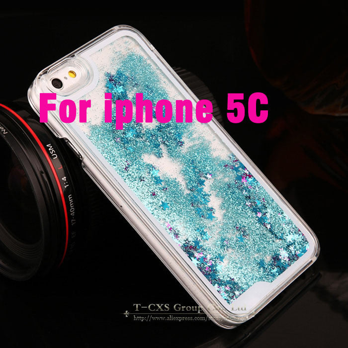 For iphone 5C New Clear Cellphone Back Cover Case Dynamic Liquid Glitt ...