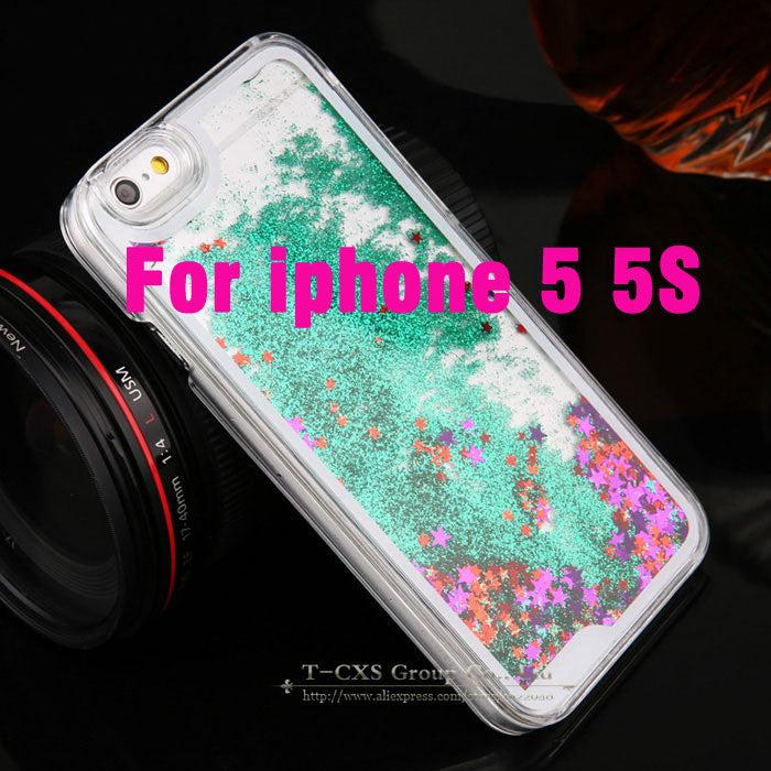For iphone 5C New Clear Cellphone Back Cover Case Dynamic Liquid Glitt ...